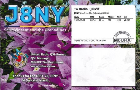QSL from St.Vincent - Radio Station JI0VIF ex JH0GUI